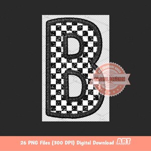 Faux Embroidery Checkered Letters PNG, Glitter Racing Black and White ...