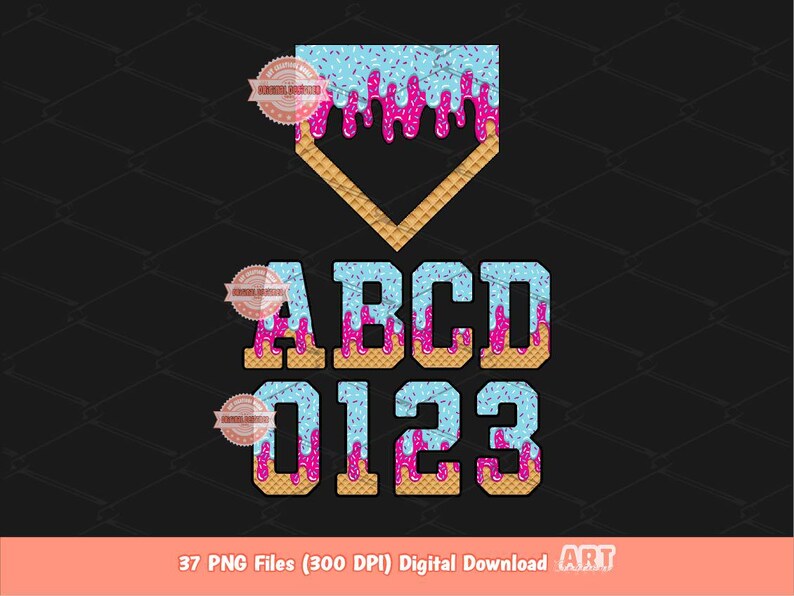 Drip Ice Cream Alphabet Home Plate PNG Bundle: Drippy Sports Letters ...