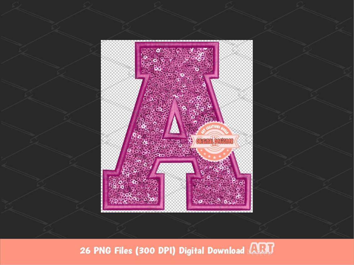 Pink Magenta Sequin Varsity Alphabet Clipart: Faux Embroidery Letters ...