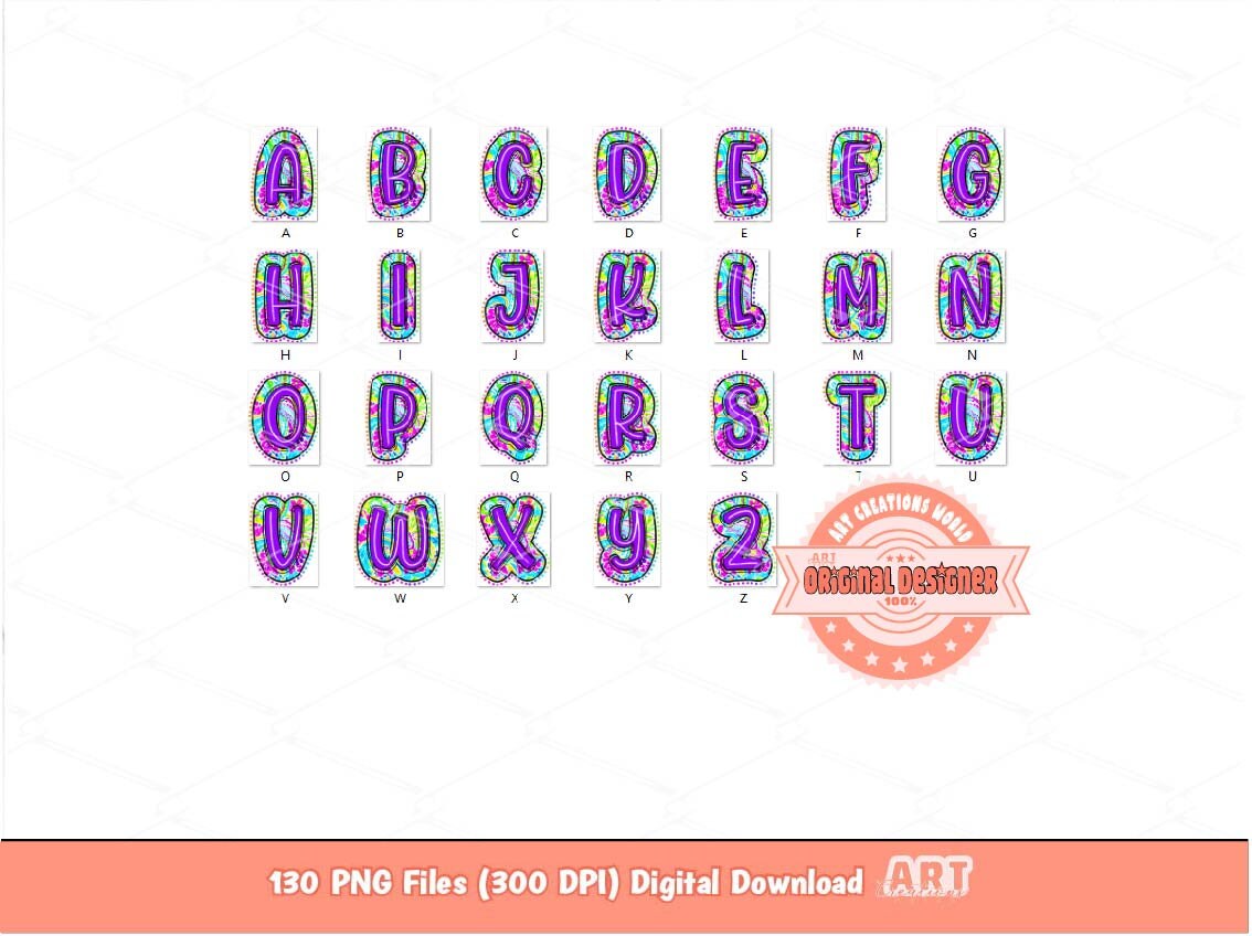 Floral Paisley Doodle Alphabet Set PNG, Bright Colorful Letters Clipart ...