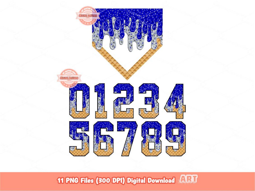 Dripping Baseball Numbers & Home Plate PNG Clipart Bundle (digital ...