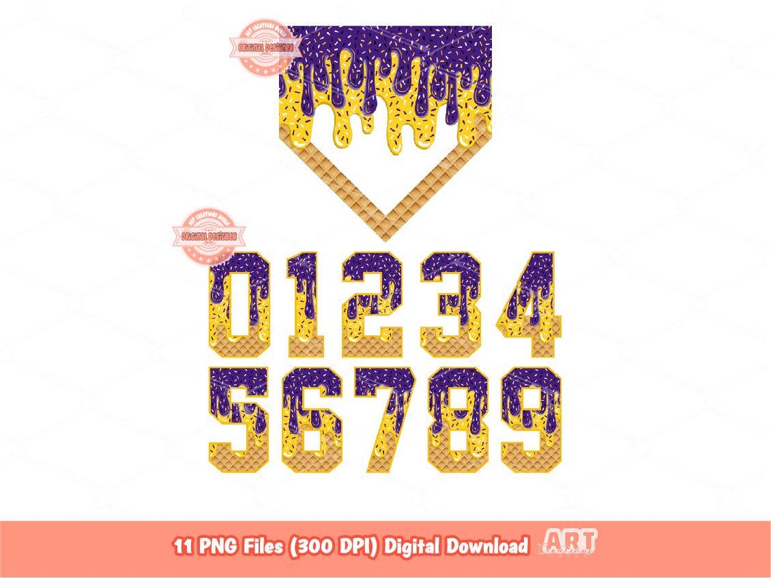 Sprinkle Drip Numbers & Home Plate PNG Bundle: Baseball Clipart for ...