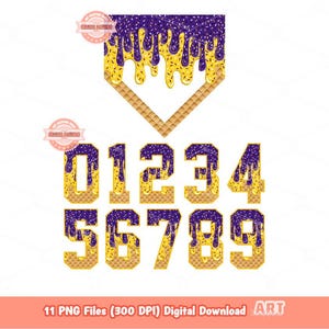 Sprinkle Drip Numbers & Home Plate PNG Bundle: Baseball Clipart for ...