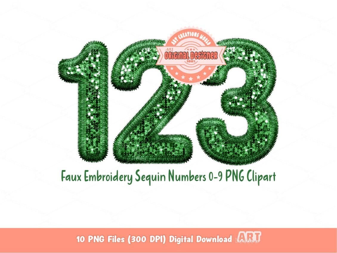 Green Faux Embroidery Sequin Numbers PNG Original Designer - Etsy