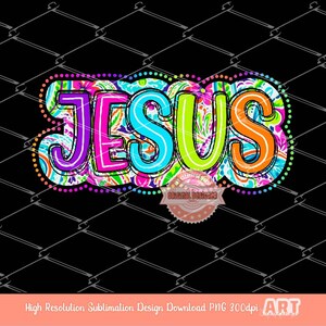 Jesus Bright Floral PNG, Jesus Neon Colorful Scribble Doodle Letters ...