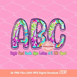 Bright Floral Doodle Letters PNG, Hand Drawn Neon Colors Alpha A-Z Set ...