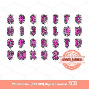Pink Checkered Doodle Letters PNG, Bright Alphabet Clipart - Etsy