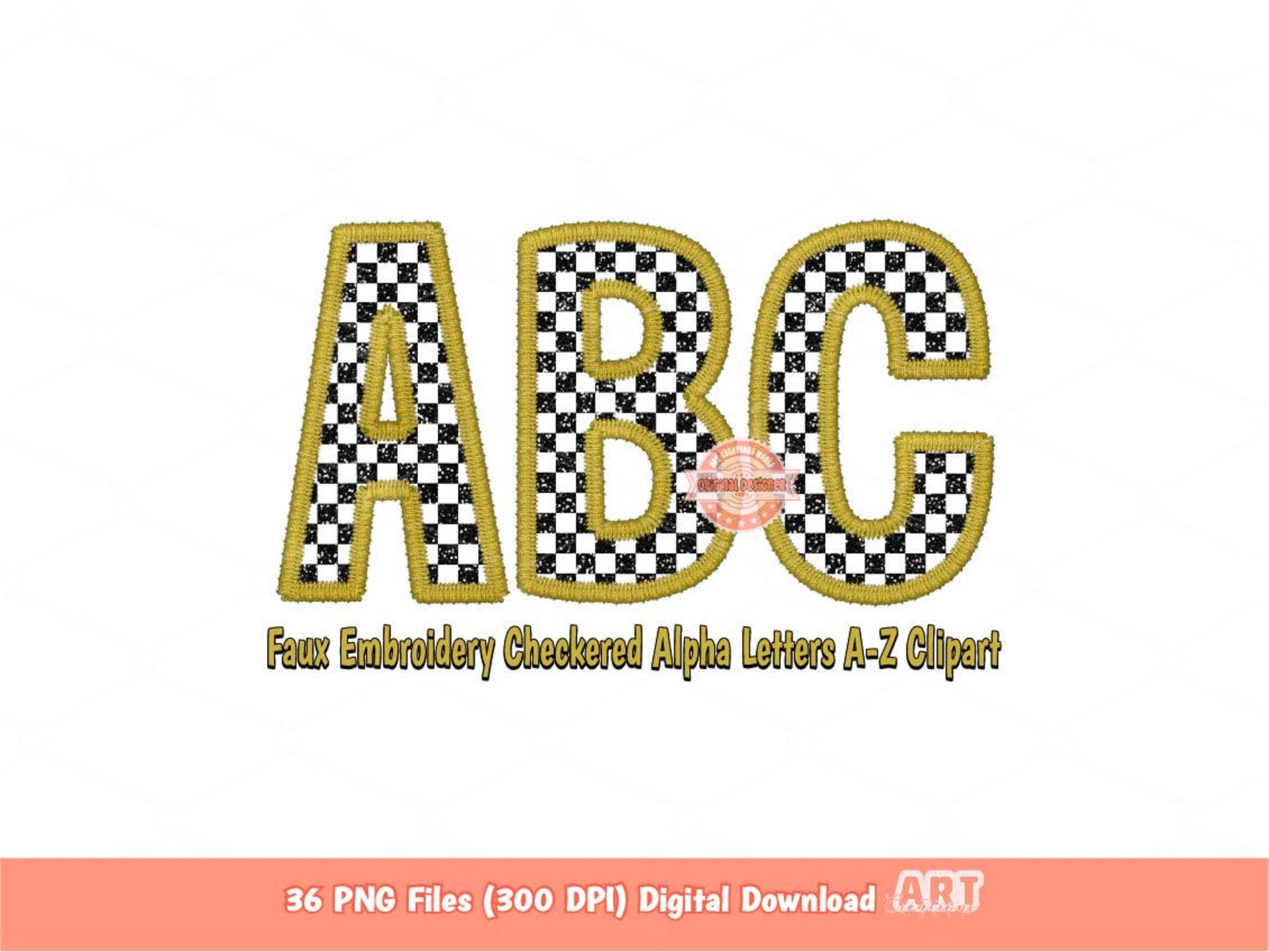 Checkered Alphabet PNG, Faux Embroidery Gold Racing Letters (digital ...