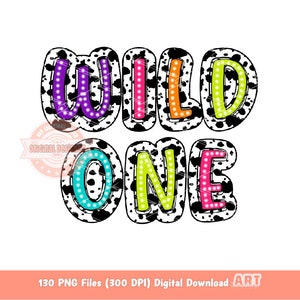 Colorful Cow Print Letters PNG Bundle, Hand Drawn Bright Doodle Alpha A ...