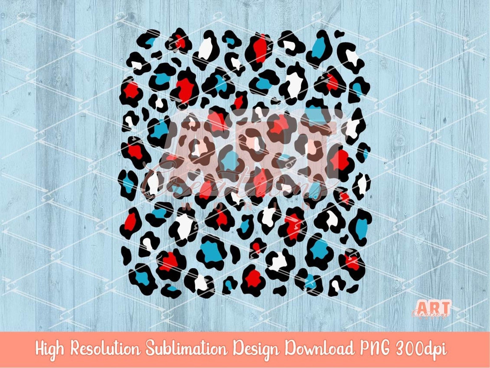 Red White Blue Leopard Print PNG: Sublimation Frame Background Clipart ...