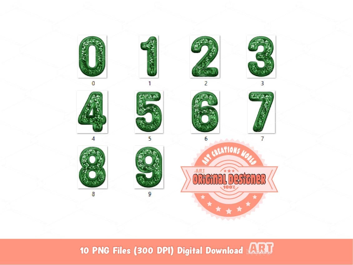 Green Faux Embroidery Sequin Numbers PNG Original Designer - Etsy