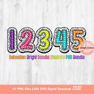 Colorful Dalmatian Numbers PNG Bundle, Bright Doodle Marquee Dalmation ...