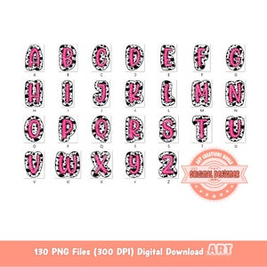 Colorful Cow Print Letters PNG Bundle, Hand Drawn Bright Doodle Alpha A ...