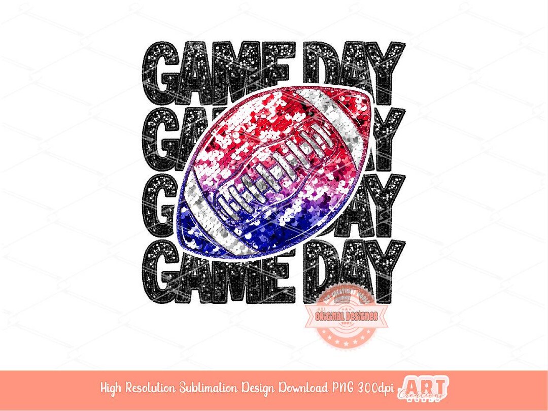 Game Day Sequin Football PNG, Faux Embroidery Glitter Red and Blue ...