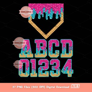 Pink Teal Drip Alphabet PNG Bundle: Ice Cream Sports Letters & Numbers ...