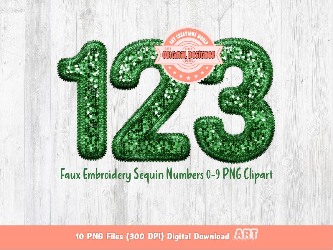 Green Faux Embroidery Sequin Numbers PNG Original Designer - Etsy