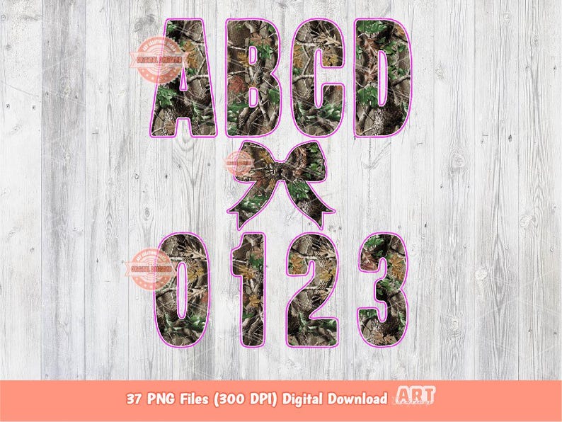 Forest Camo Alphabet PNG, Hunting Letters & Numbers Pink Outline ...