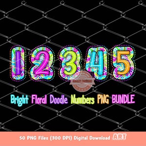 Bright Doodle Numbers PNG Bundle, Hand Drawn Colorful Paisley Floral ...