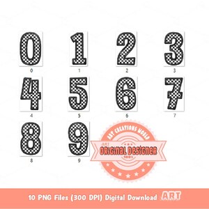 Faux Embroidery Checkered Numbers PNG, Glitter Racing Black and White ...