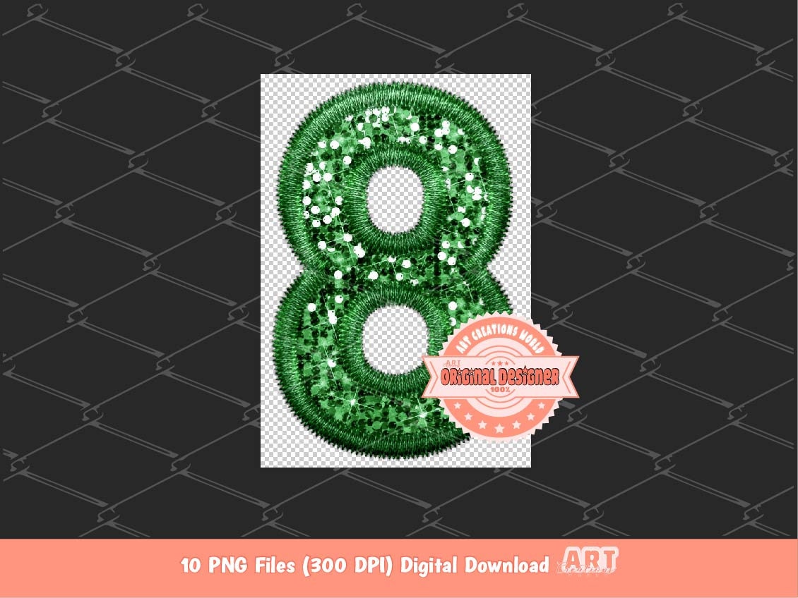 Green Faux Embroidery Sequin Numbers PNG Original Designer - Etsy