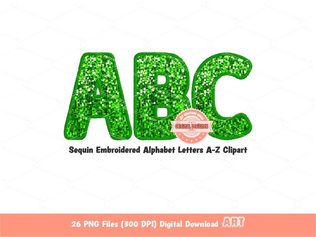 Green Sequin Letters PNG, Original Designer Faux Embroidered Kelly ...