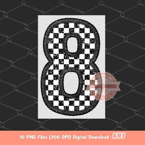 Faux Embroidery Checkered Numbers PNG, Glitter Racing Black and White ...