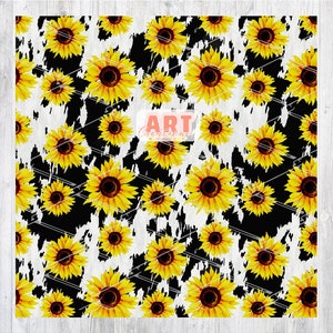 Cowhide Sunflower Digital Paper: Western Print Background (12x12in JPEG ...