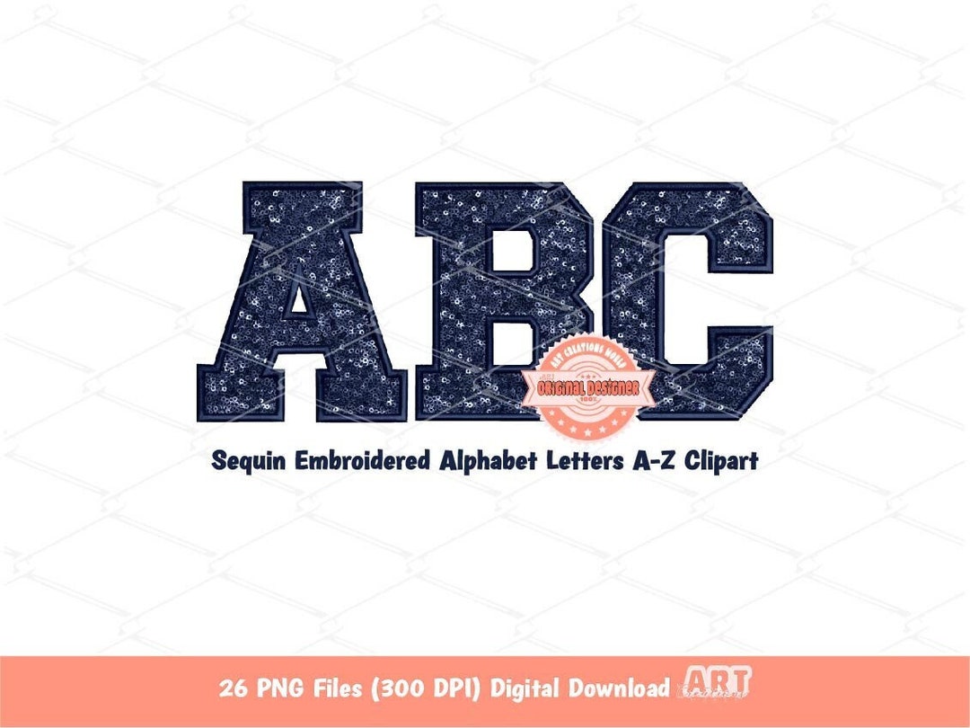 Navy Sequin Letters PNG, Original Varsity Alphabet Set Clipart With ...