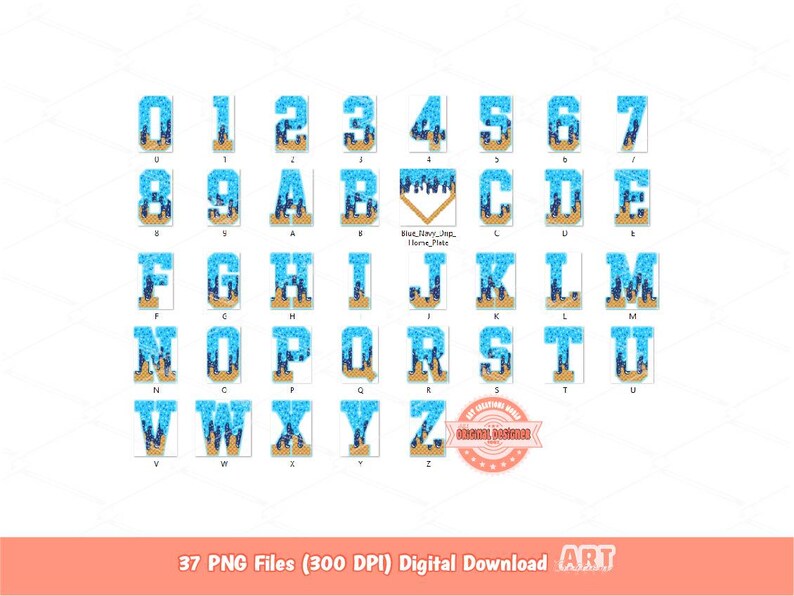 Baseball Drip Alphabet PNG Bundle, Blue & Navy Drippy Sports Letters ...
