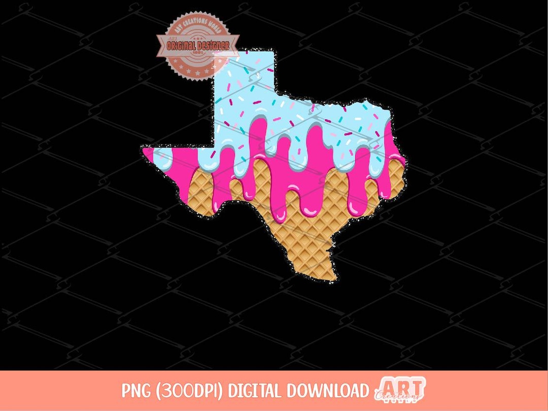 Sprinkle Drip Texas PNG, Custom Drippy Pink and Blue Ice Cream US State ...