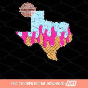 Sprinkle Drip Texas PNG, Custom Drippy Pink and Blue Ice Cream US State ...