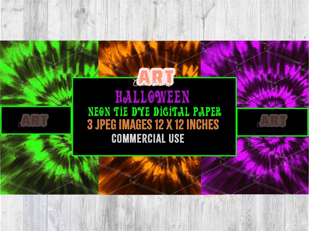 Neon Halloween Tie-dye Digital Paper Pack | Green, Purple, Orange Tie ...