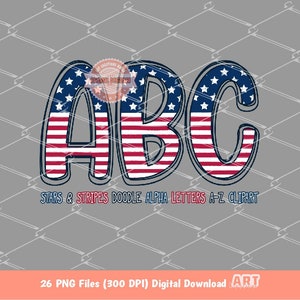 Stars and Stripes Doodle Letters PNG, Distressed 4th of July Alpha A-Z ...