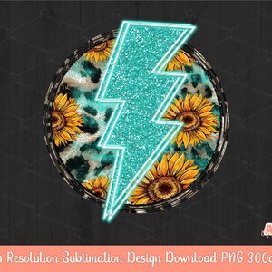 Western Circle Background Sublimation PNG Neon Turquoise Lightning Bolt ...