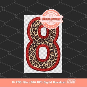 Faux Embroidery Leopard Numbers PNG, Cheetah Print Number 0-9 Set ...