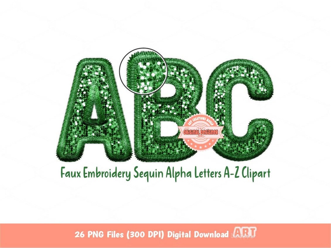 Green Faux Embroidery Sequin Letters PNG, Original Designer Clover ...