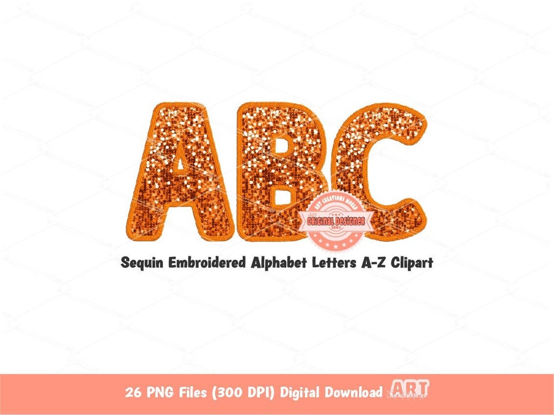 Orange Sequin Letters PNG, Original Designer Faux Embroidered Fall ...