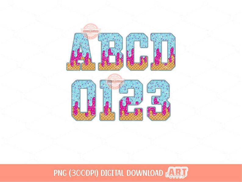Drippy Ice Cream Alphabet PNG: Pink & Blue Letters, Numbers Clipart ...