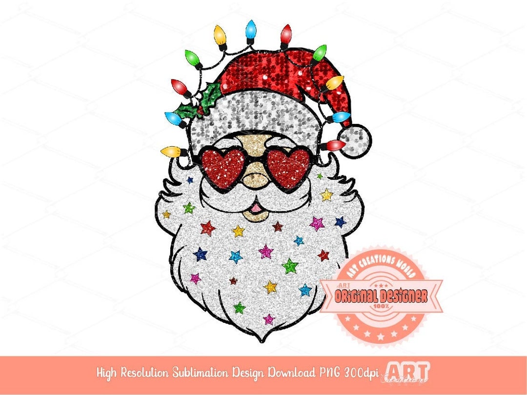 Santa Sequin PNG, Cute Glitter Sparkle Santa Face With Red Heart ...