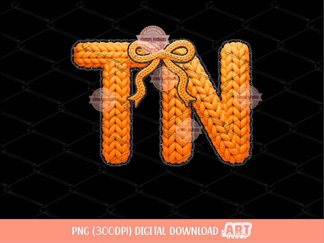 Faux Yarn TN PNG, Orange Chunky Knit Crochet Preppy Tennessee Shirt ...