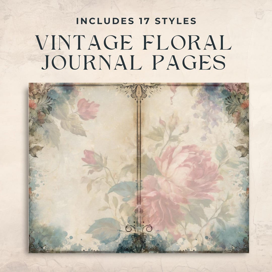 Vintage Rose Journal Pages | Printable Junk Journal Kit | Shabby Chic ...
