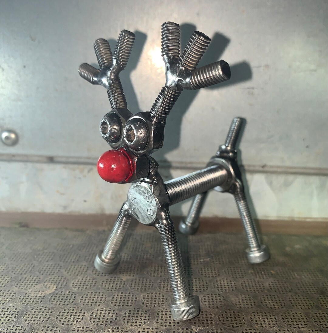 Rudolph Reindeer Scrap Metal Sculpture Christmas Ornament Xmas ...