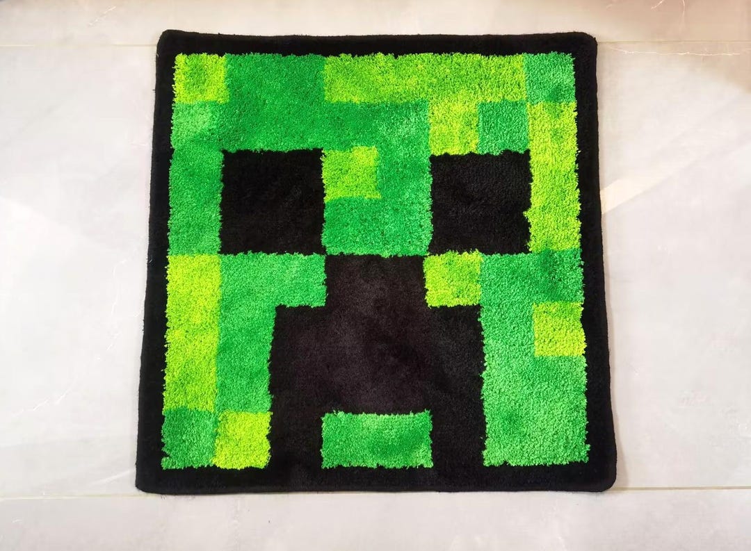 Minecraft Creeper Tufted Rug Custom Anime Game Design Knitting Handmade ...