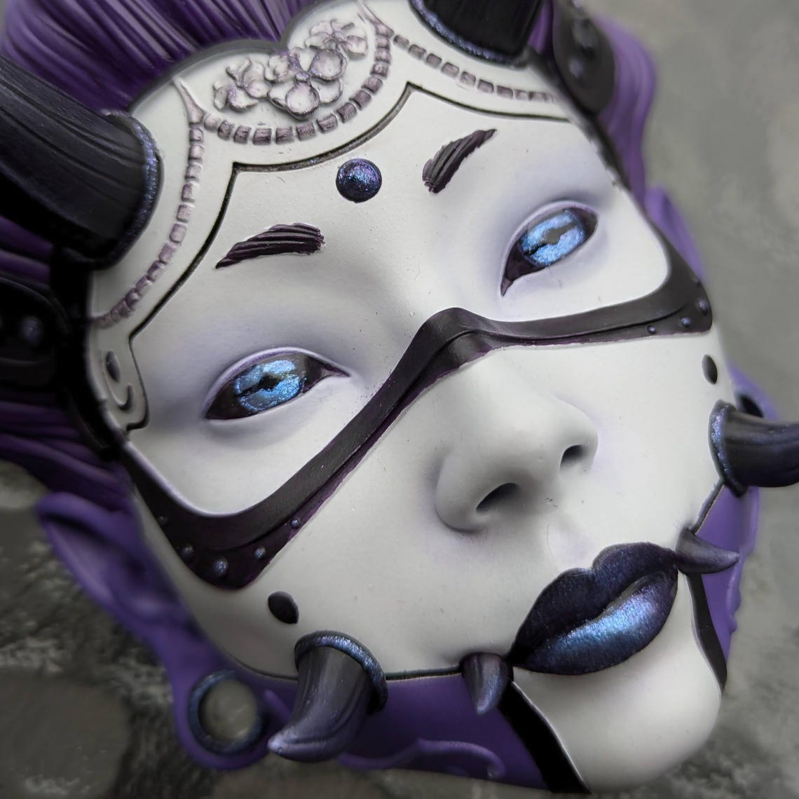 Cyber Oni Mask Wall Art – Hand-painted Demon Mask Decor – Futuristic ...