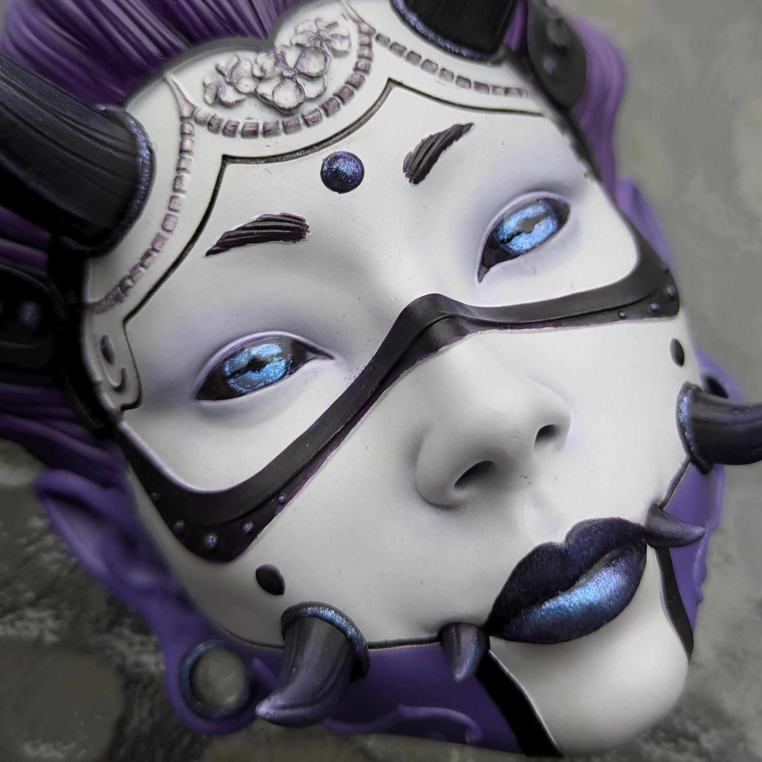 Cyber Oni Mask Wall Art – Hand-painted Demon Mask Decor – Futuristic ...