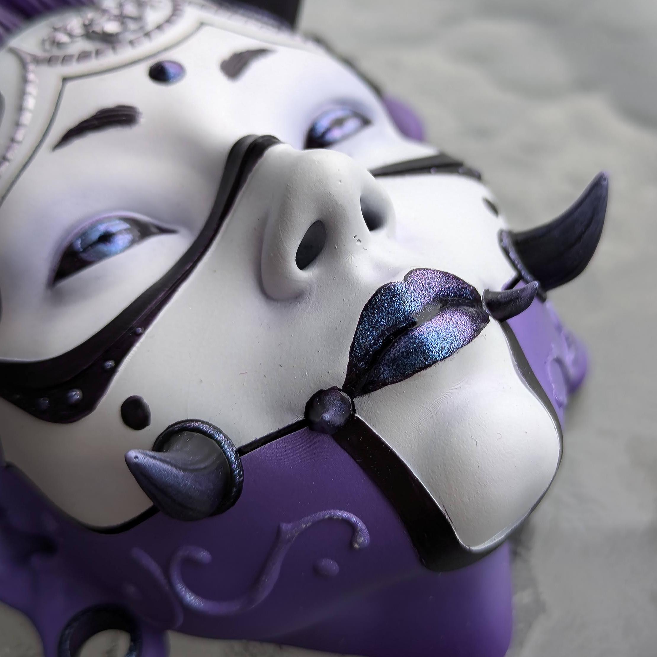 Cyber Oni Mask Wall Art – Hand-painted Demon Mask Decor – Futuristic ...