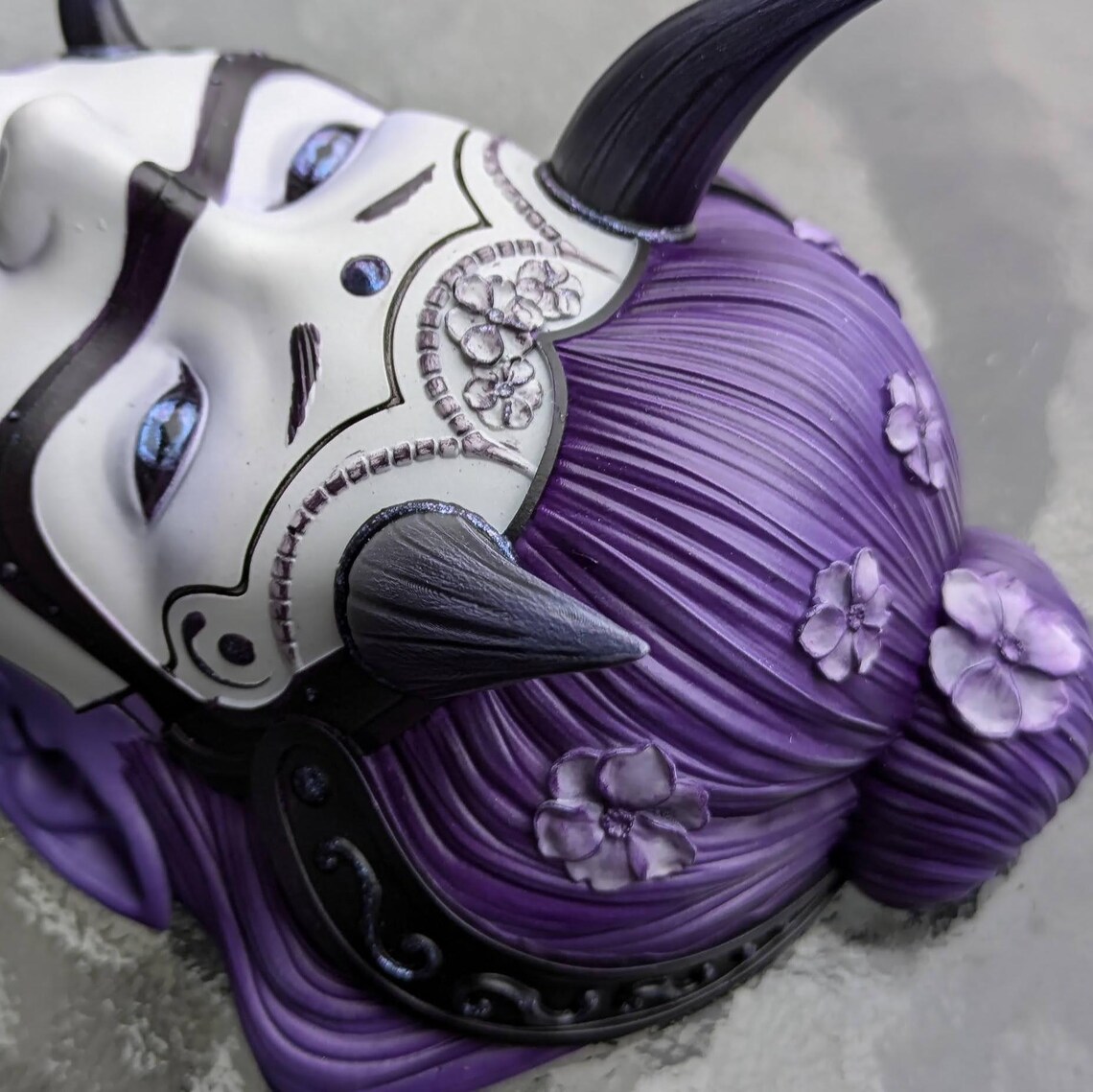 Cyber Oni Mask Wall Art – Hand-painted Demon Mask Decor – Futuristic ...