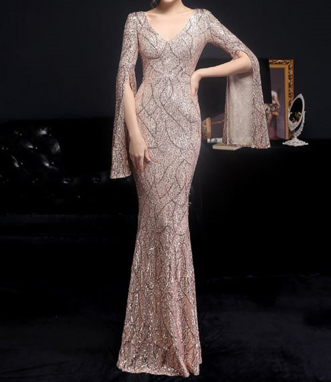Elegant Party Maxi Dress Gold Sequin Evening Dress Women - Etsy