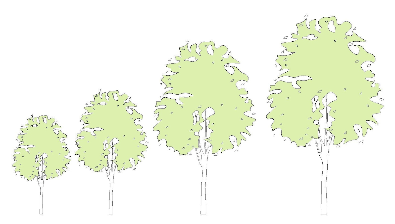 Familias de árboles de Revit 2D, elementos detallados en elevación, con ...