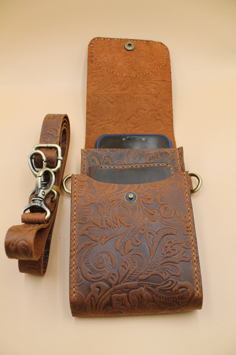 Leather Phone Bag Embossed Leather Crossbody Bag - Etsy